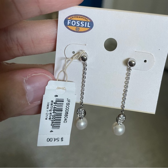 Fossil | Jewelry | Nwt Fossil Silver Faux Pearl Dangle | Poshmark